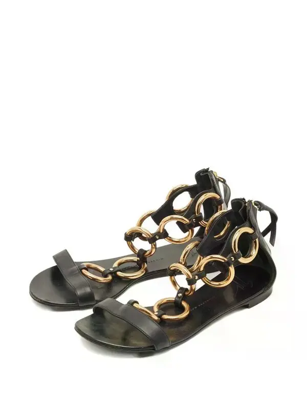 GIUSEPPE ZANOTTI Leather Ring Detail T-strap Flat Sandals