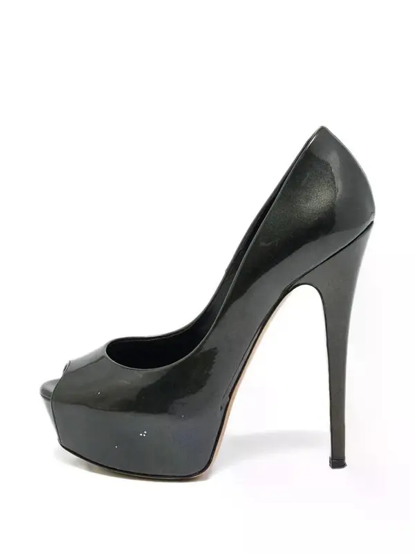 Casadei Peep-toe Leather Platform Pumps - Grey