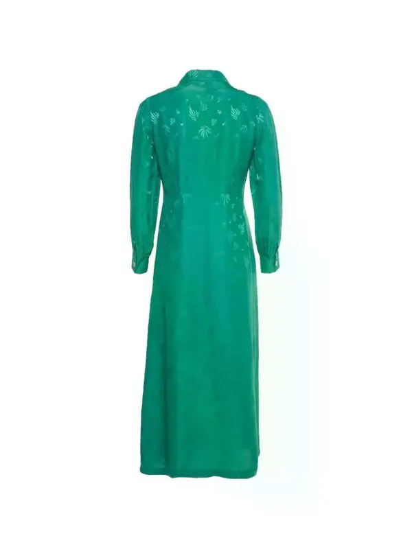 Maje Palm Tree Midi Dress With Collared Neckline And Long Sleeves