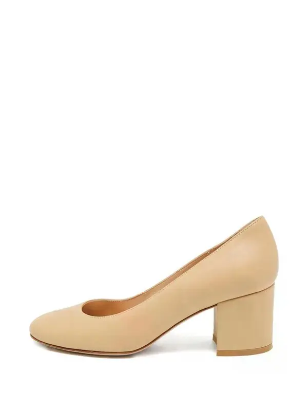 GIANVITO ROSSI Beige Leather Round Toe Block Heel Pumps
