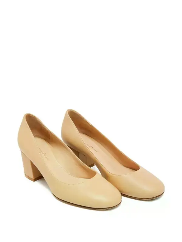 GIANVITO ROSSI Beige Leather Round Toe Block Heel Pumps