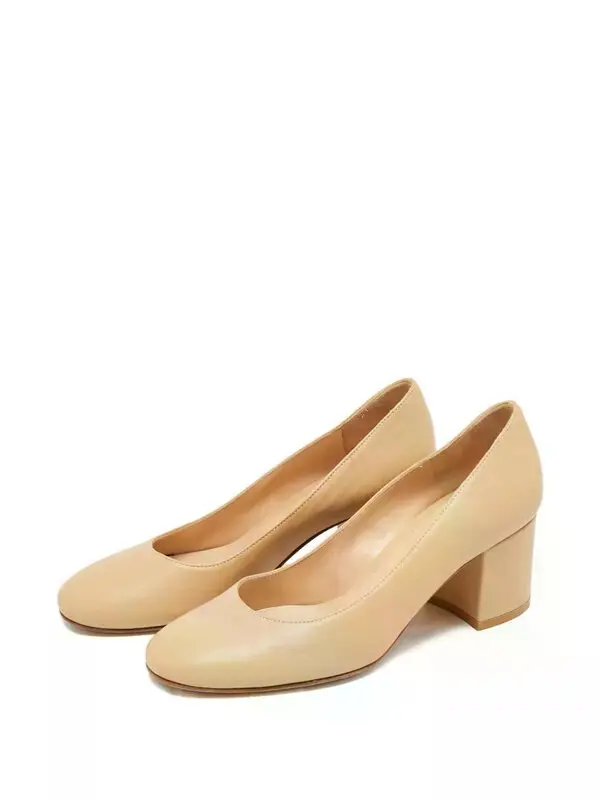 GIANVITO ROSSI Beige Leather Round Toe Block Heel Pumps