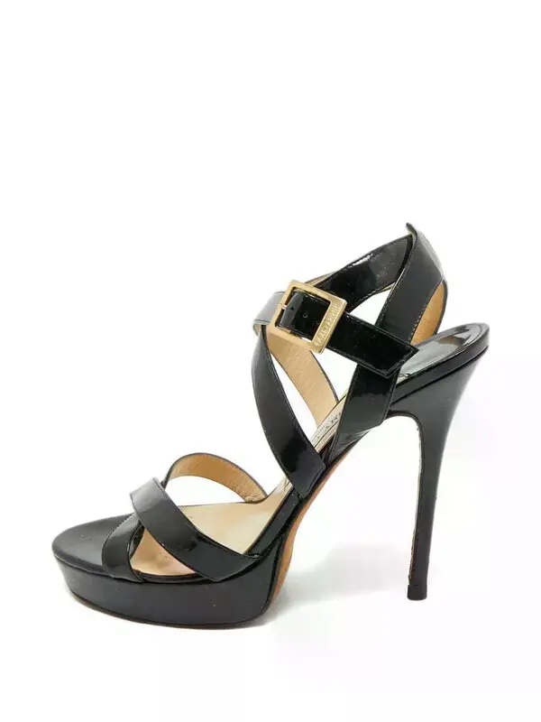 JIMMY CHOO Patent Leather Criss-cross Platform Sandals - Black