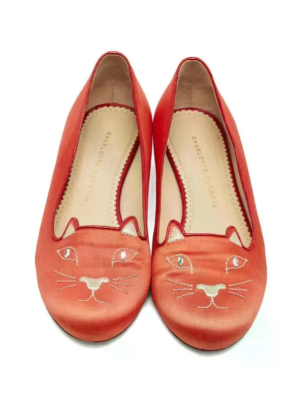 CHARLOTTE OLYMPIA Kitty Embroidery Satin Flats