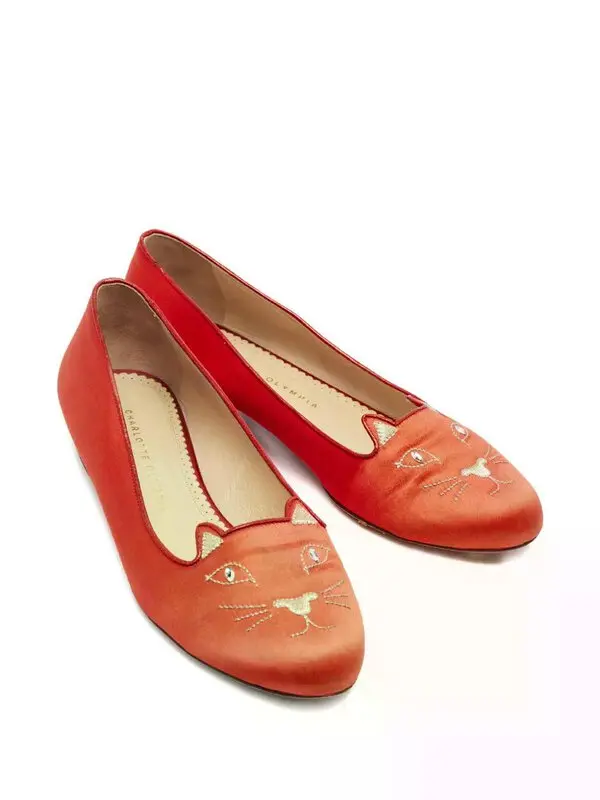 CHARLOTTE OLYMPIA Kitty Embroidery Satin Flats