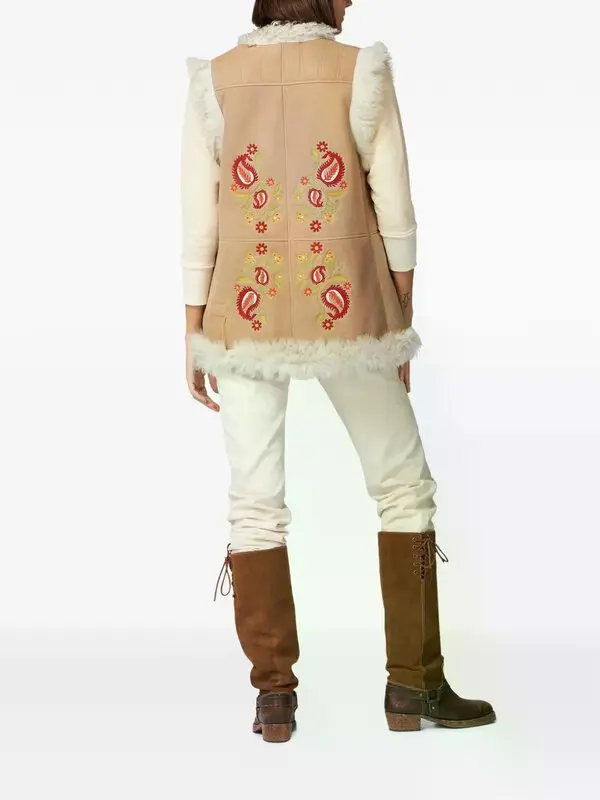 FORTELA Floral-embroidered Shearling Vest - Neutrals