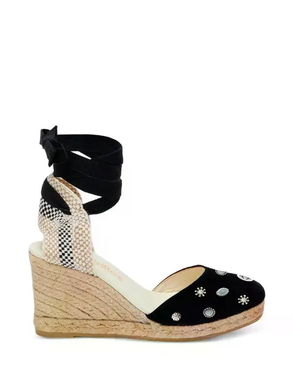 FORTELA Espadrille Wedge Espadrilles With Turquoise Stone Embellishment