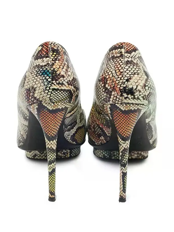 Roberto Cavalli Python-embossed Platform Stiletto Pumps With Embellishment