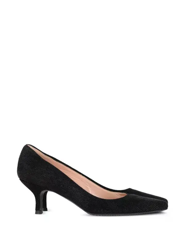 RUSSELL & BROMLEY Textured Leather Pointed Toe Kitten Heel Pumps - Black