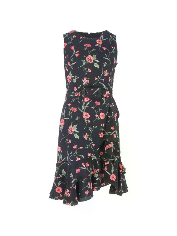 Michael Kors Floral Print Sleeveless Mini Dress With Ruffle Trim - Black