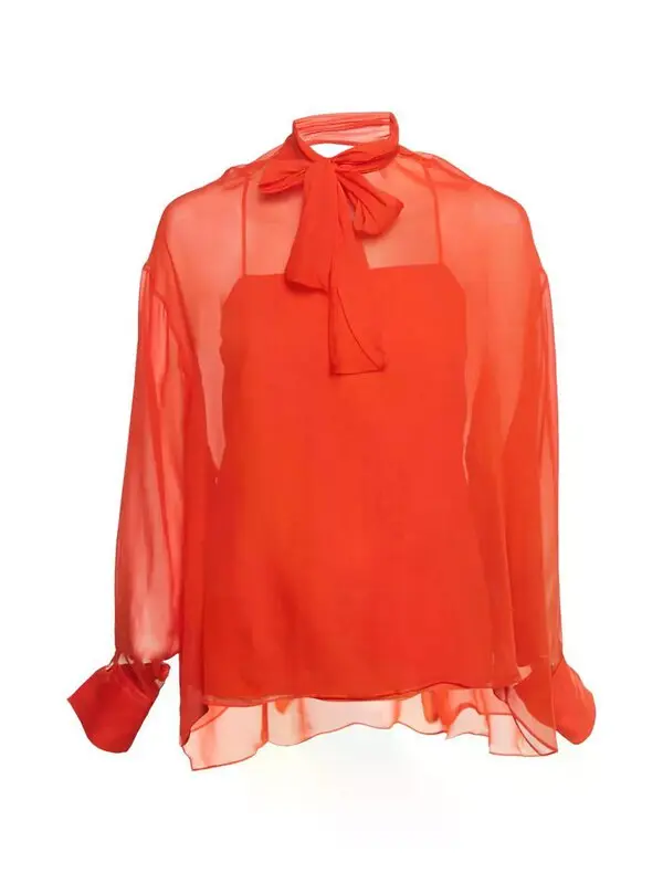 Emilio Pucci Silk Neck-tie Long Sleeve Top - Red