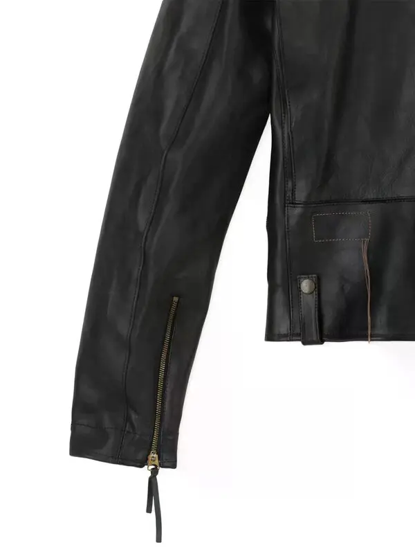 FORTELA Asymmetrical Zip Leather Biker Jacket