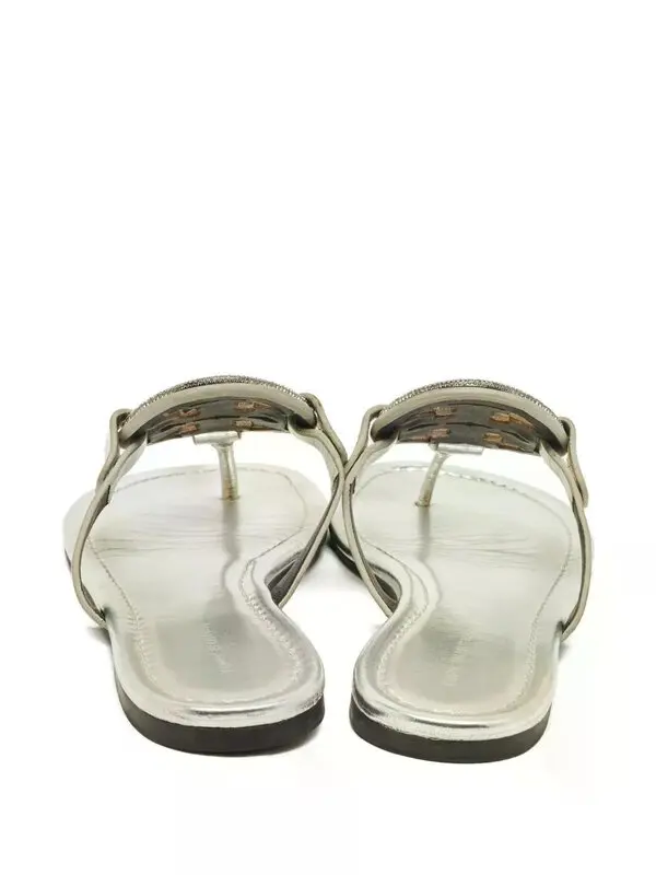 Tory Burch Miller Leather Logo Detail Flat Sandals
