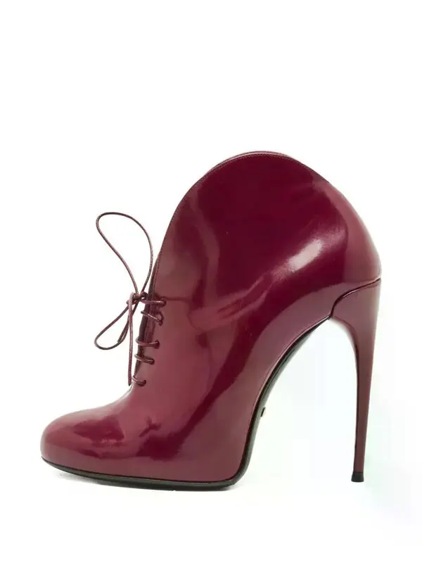 Gucci Burgundy Leather Stiletto Heel Ankle Boots - Red