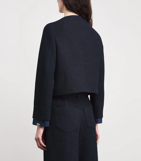 Maje Cropped Tweed Jacket With Denim Trim - Blue