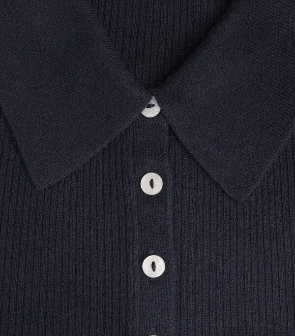 Maje Wool-silk Ribbed Polo Sweater - Blue