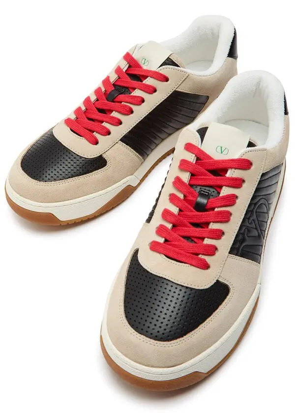 Valentino Garavani Panelled Suede & Leather Lace-up Sneakers - Beige