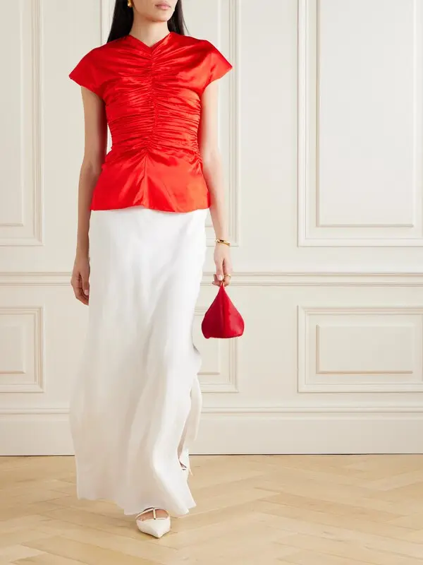 Tove Fiana Ruched Silk-satin Top - Red