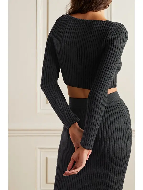 Michael Kors Cropped Ribbed Wool-blend Cardigan