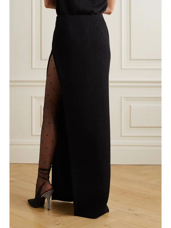 Alessandra Rich Wool-blend Bouclé Maxi Skirt With Slit