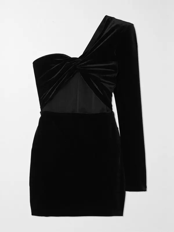 Alex Perry Greer One-shoulder Knotted Cutout Velvet Mini Dress - Black