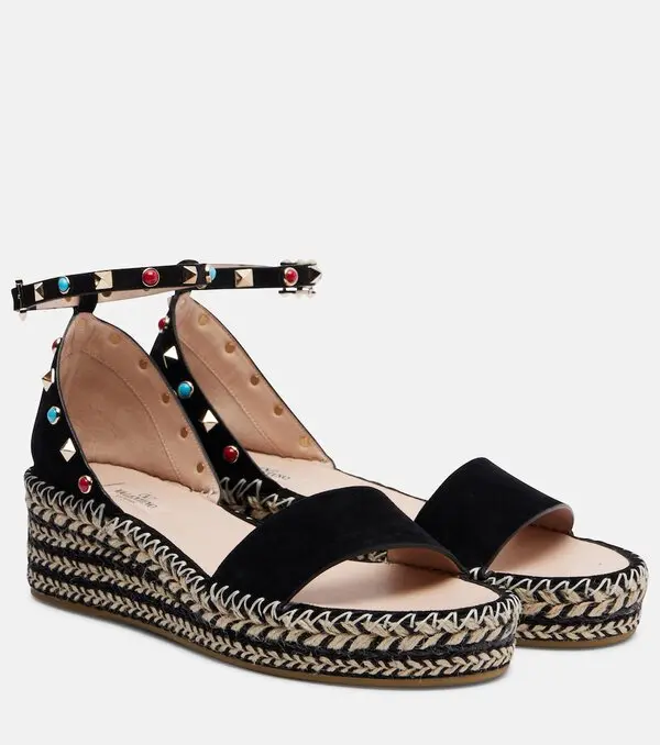 Valentino Garavani Rockstud Suede Espadrille Sandals - Black