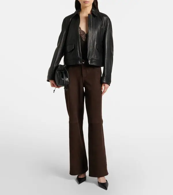 Nour Hammour Milo Suede Wide-leg Trousers - Brown