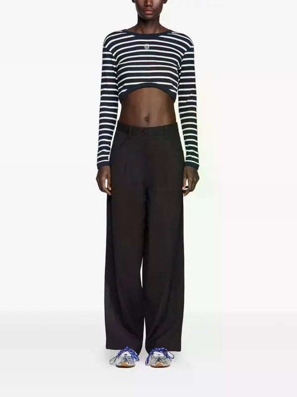 Sandro Cropped Striped Cotton Long Sleeve T-shirt - Blue