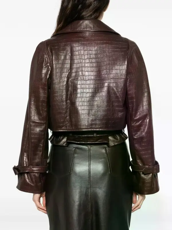 Nour Hammour Haiti Croco Belted Leather Jacket