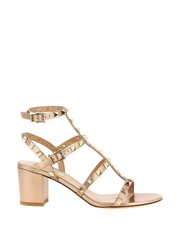 Valentino Garavani Rockstud Leather Block Heel Sandals - Pink