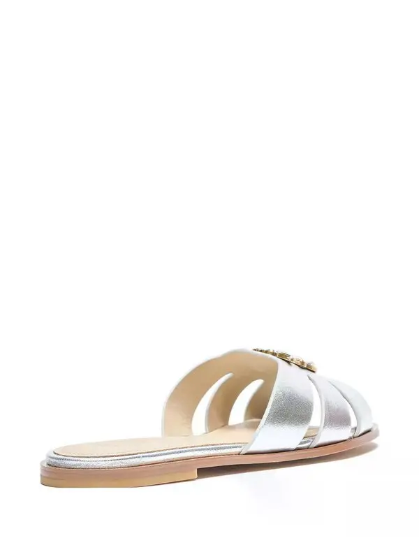 Pinko Milly Flat Sandals With -tone Logo Detail - Silver