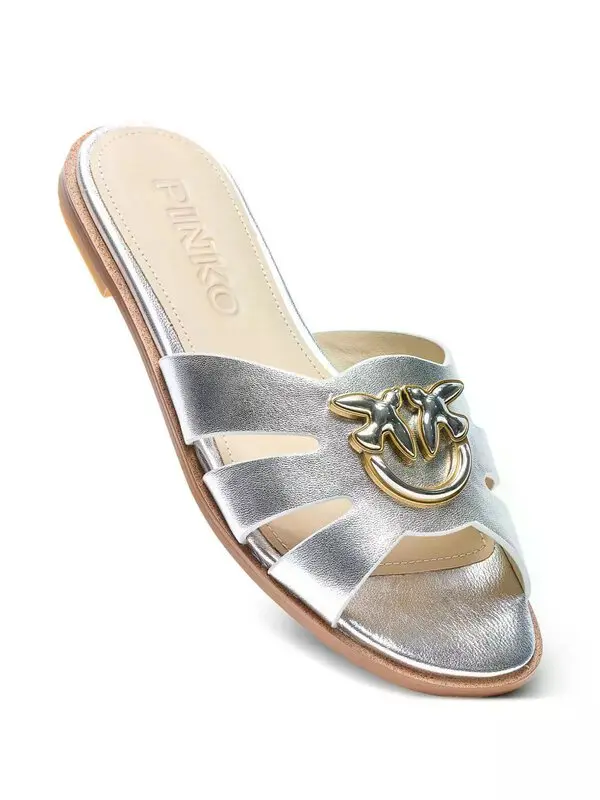 Pinko Milly Flat Sandals With -tone Logo Detail - Silver