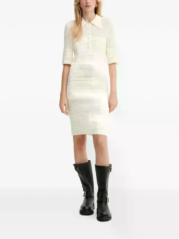 GESTUZ Textured Knit Polo Collar Mini Dress - Neutrals