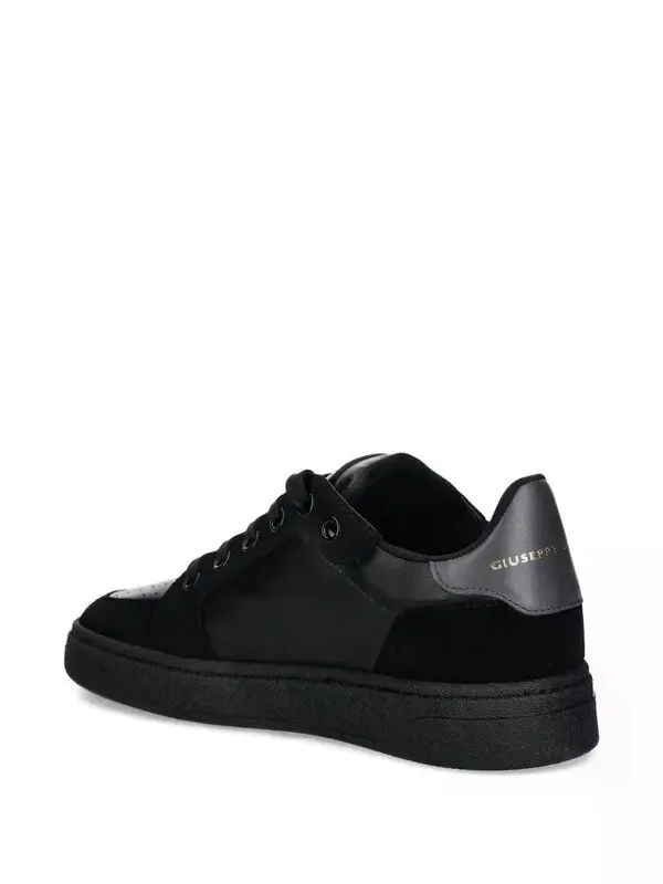 GIUSEPPE ZANOTTI Leather And Suede Perforated Sneakers With Gold Tone Logo Plaque - Black