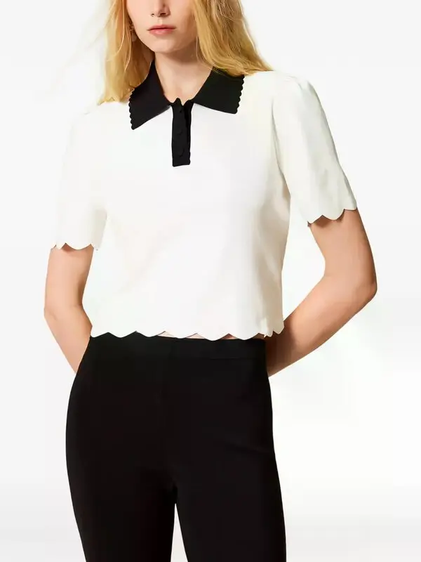 TWINSET Knitted Polo Shirt With Scalloped Trims - White