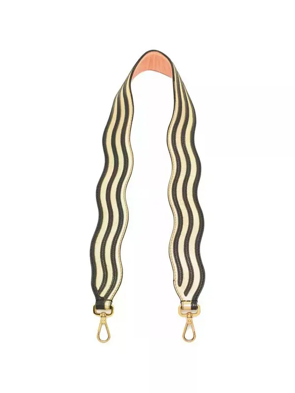 Fendi And Gold Stripe Pattern Leather Strap With Clip Fastening - Black
