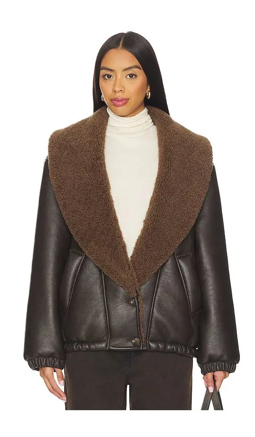 Blanknyc Faux Leather Aviator Jacket With Faux Fur Trim - Brown