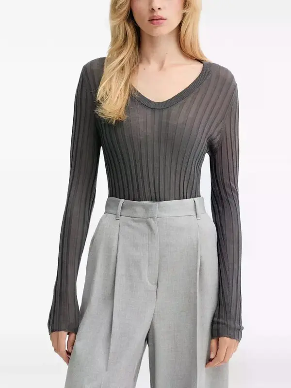 IRO PARIS Hattie Ribbed V-neck Sweater - Grey