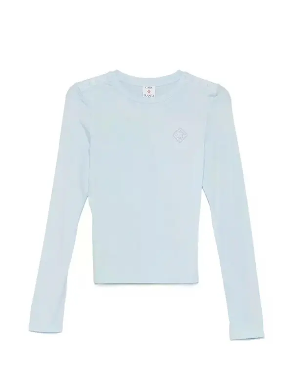 Casablanca Long Sleeve Crewneck T-shirt With Shoulder Snaps - Blue