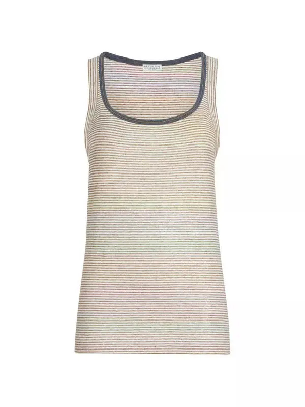 Brunello Cucinelli Striped Linen Tank Top - Brown