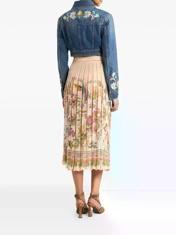 Etro Cropped Denim Jacket With Floral Embroidery