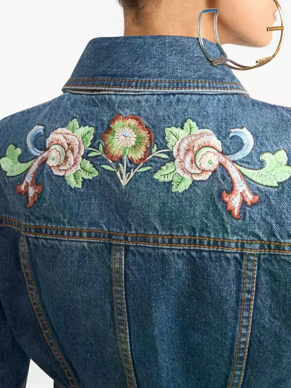 Etro Cropped Denim Jacket With Floral Embroidery