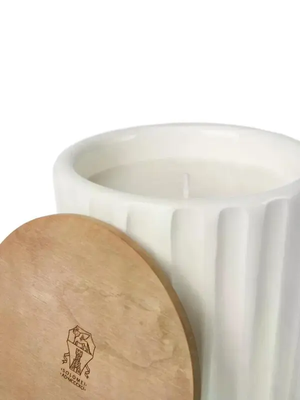 Brunello Cucinelli Scented Candle In Ridged Ceramic Vessel With Walnut Wood Lid