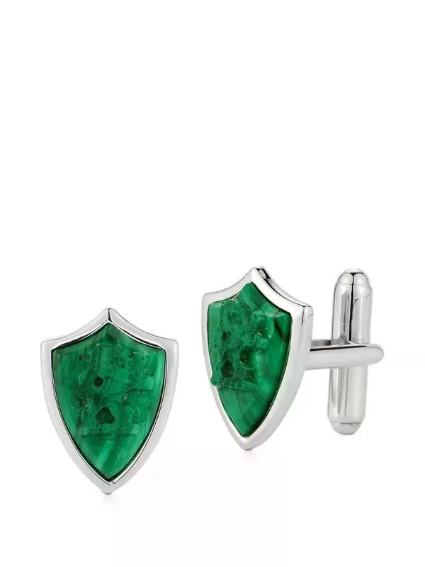 Mateo Carved-lion Shield Malachite Cufflinks