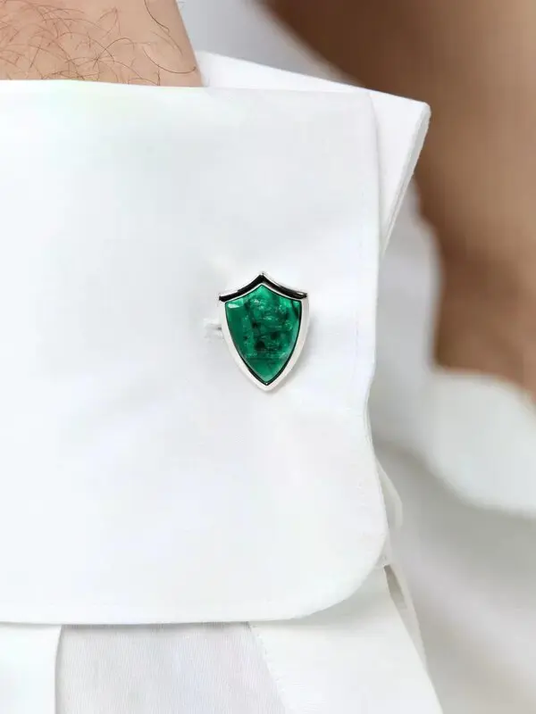 Mateo Carved-lion Shield Malachite Cufflinks
