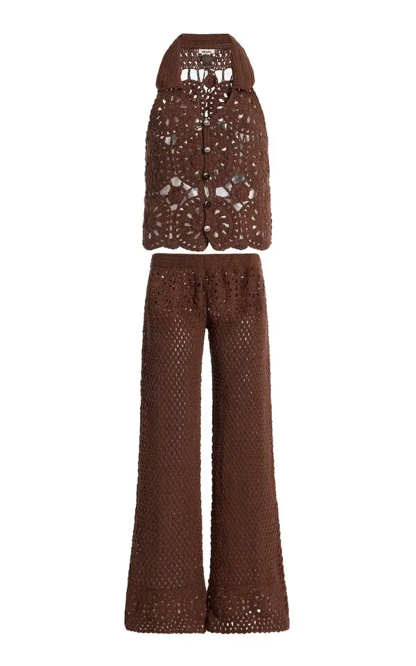 Akoia Swim Exclusive Crocheted Cotton Pant Set - Brown