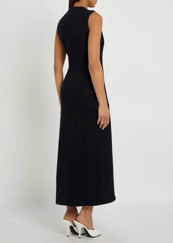 LIBEROWE Avery Shimmer Tweed Midi Dress - Navy