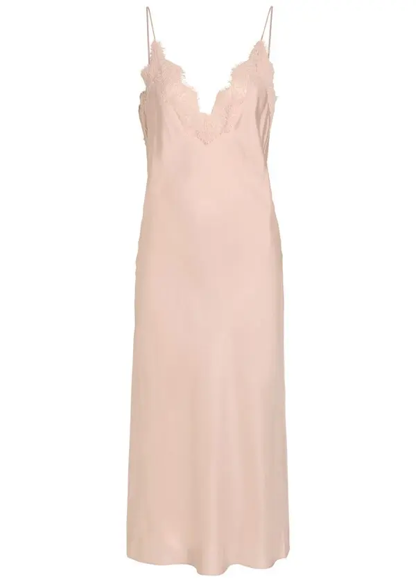 RÓHE Lace-trim Silk Midi Slip Dress - Rose