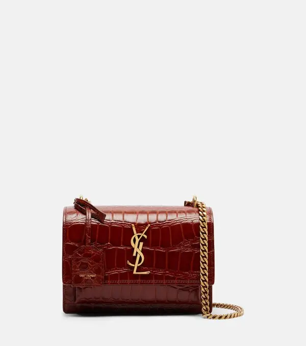 Saint Laurent Small Sunset Croc-effect Leather Bag - Brown