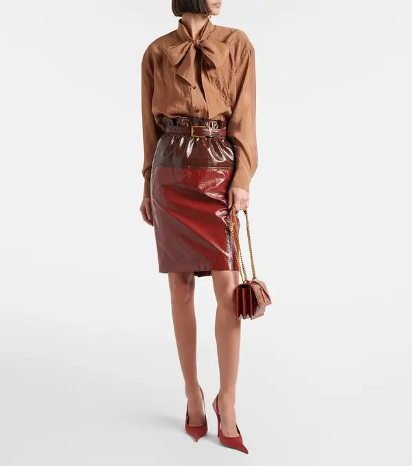 Saint Laurent Small Sunset Croc-effect Leather Bag - Brown